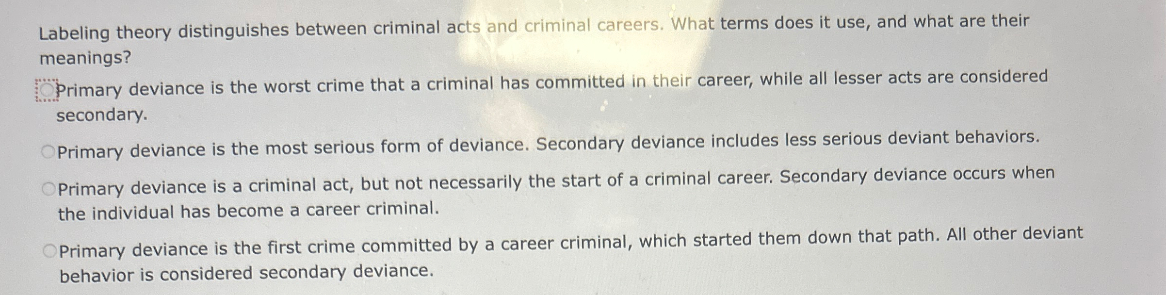 Solved Labeling theory distinguishes between criminal acts | Chegg.com