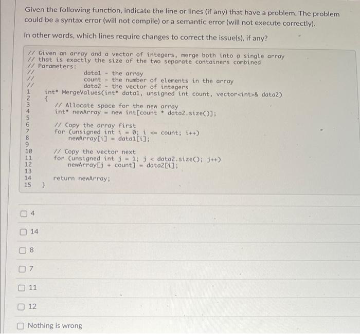 Solved Given the following function, indicate the line or | Chegg.com