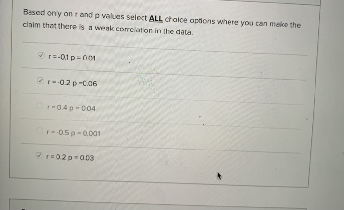 Solved Based only on r and p values select ALL choice | Chegg.com