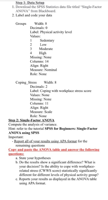 Solved SPSS Assignment #3 ANOVA Single-Factor ANOVA If you | Chegg.com