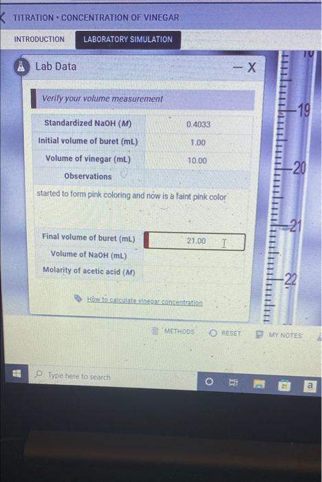 Solved Titration Concentration Of Vinegar Introduction