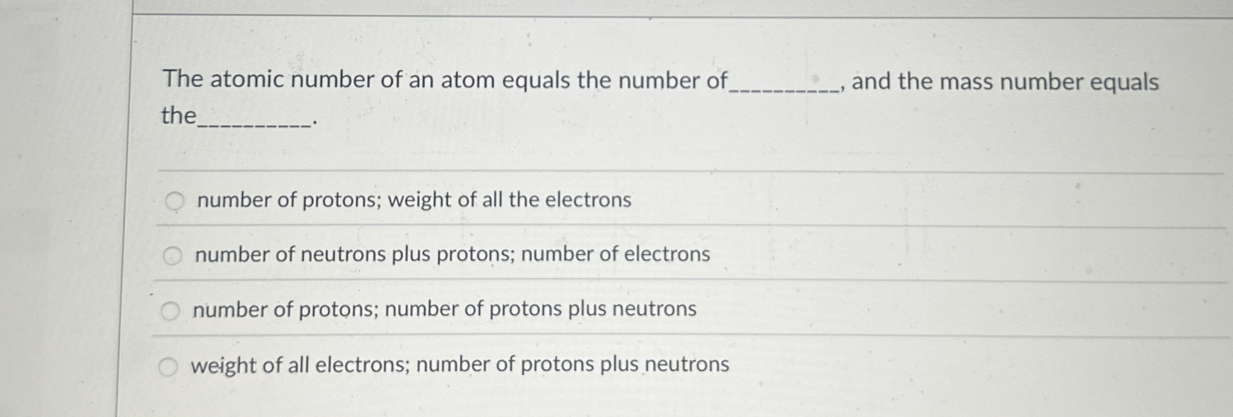 Solved The atomic number of an atom equals the number of, | Chegg.com