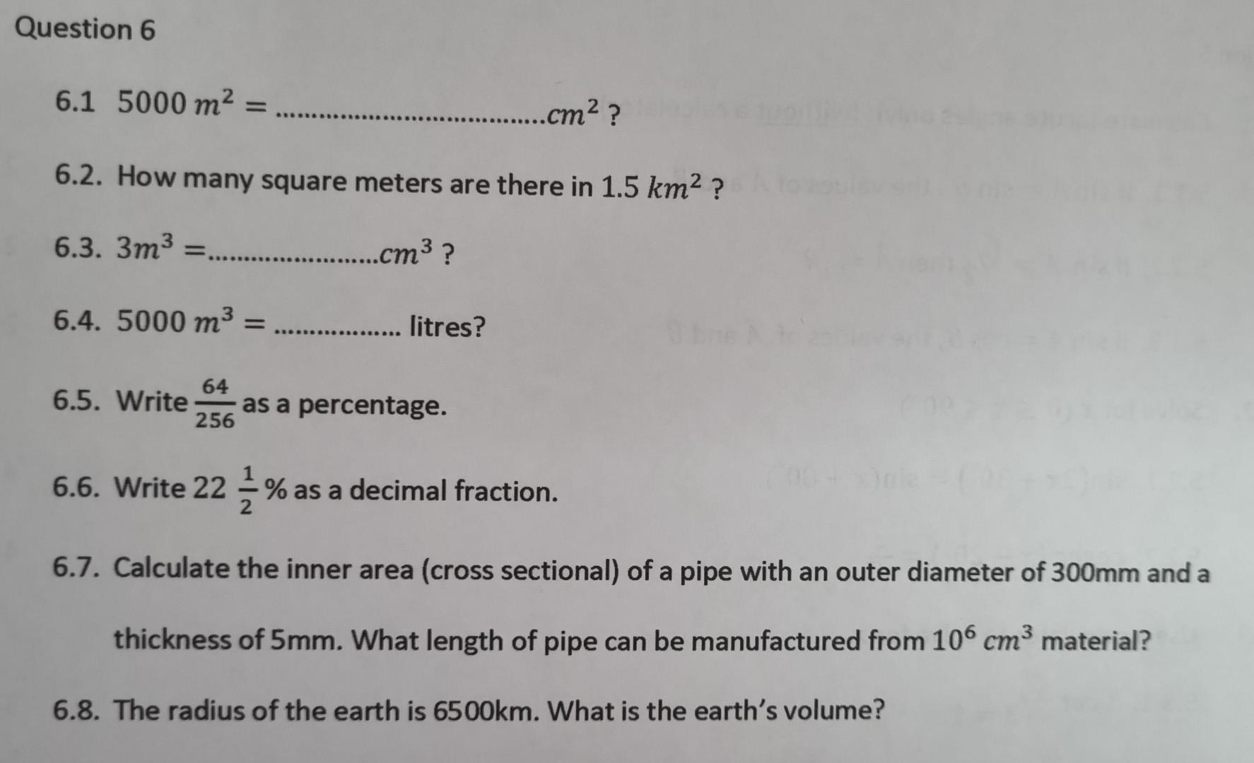 Solved 6.15000m2= cm2? 6.2. How many square meters are there | Chegg.com