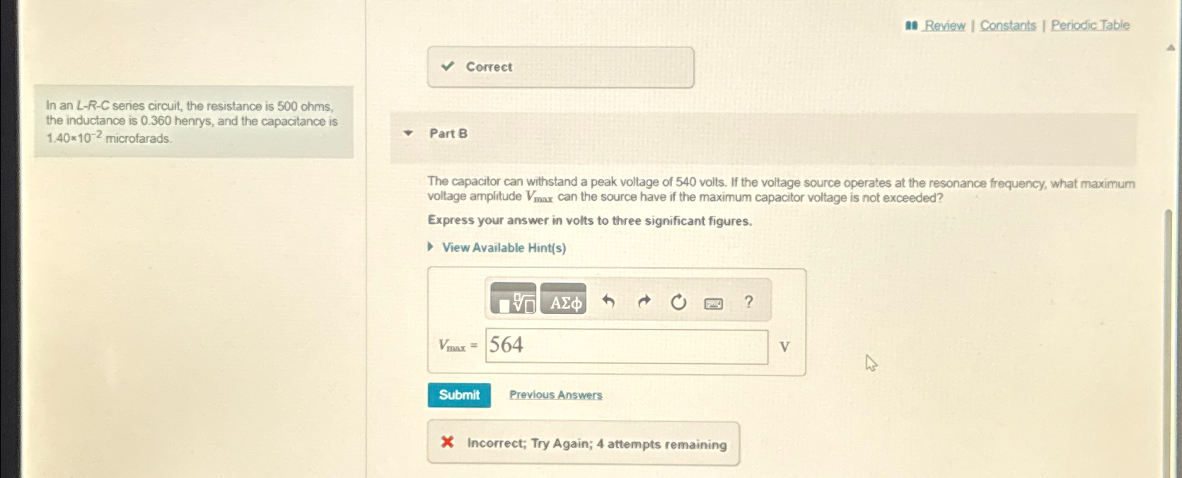Solved Review I Constants | ﻿Periodic TableIn an L-R-C | Chegg.com