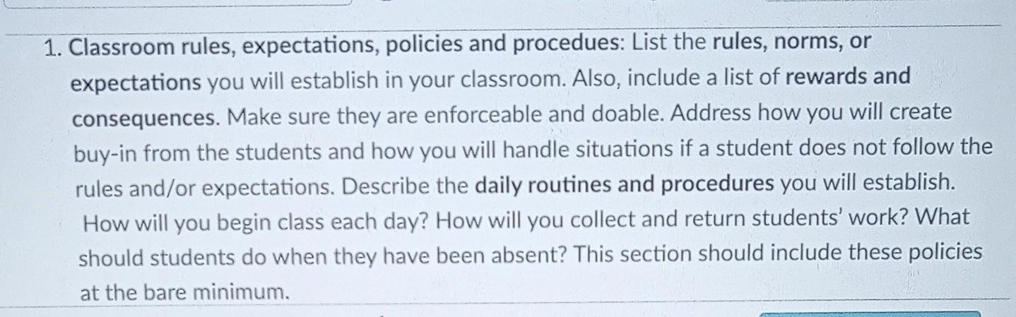 Solved 1. Classroom rules, expectations, policies and | Chegg.com