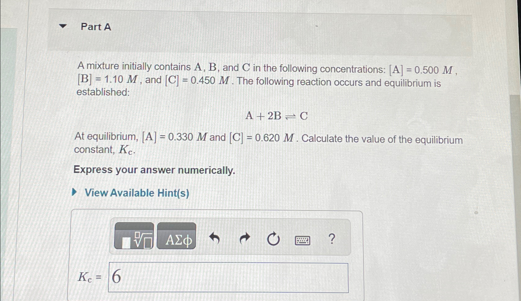 Solved Part AA mixture initially contains A,B, ﻿and C ﻿in | Chegg.com
