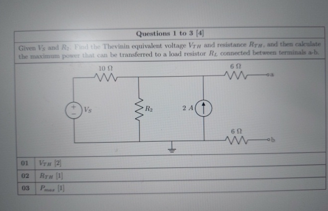 Solved What is Vth, ﻿Rth and Pmax if Vs=2V and R2=9 ﻿ohm? | Chegg.com