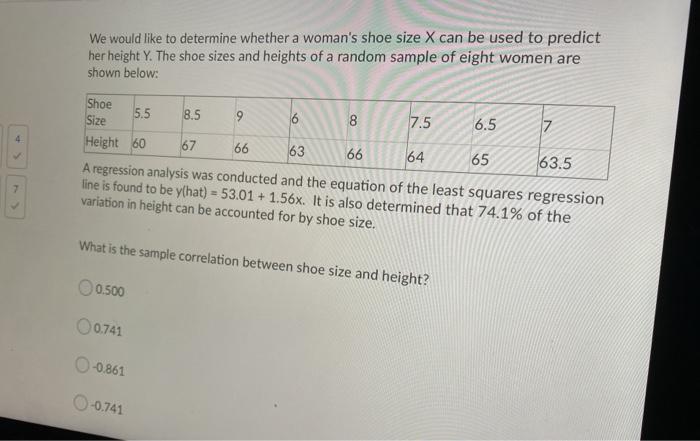 Solved We would like to determine whether a woman's shoe | Chegg.com