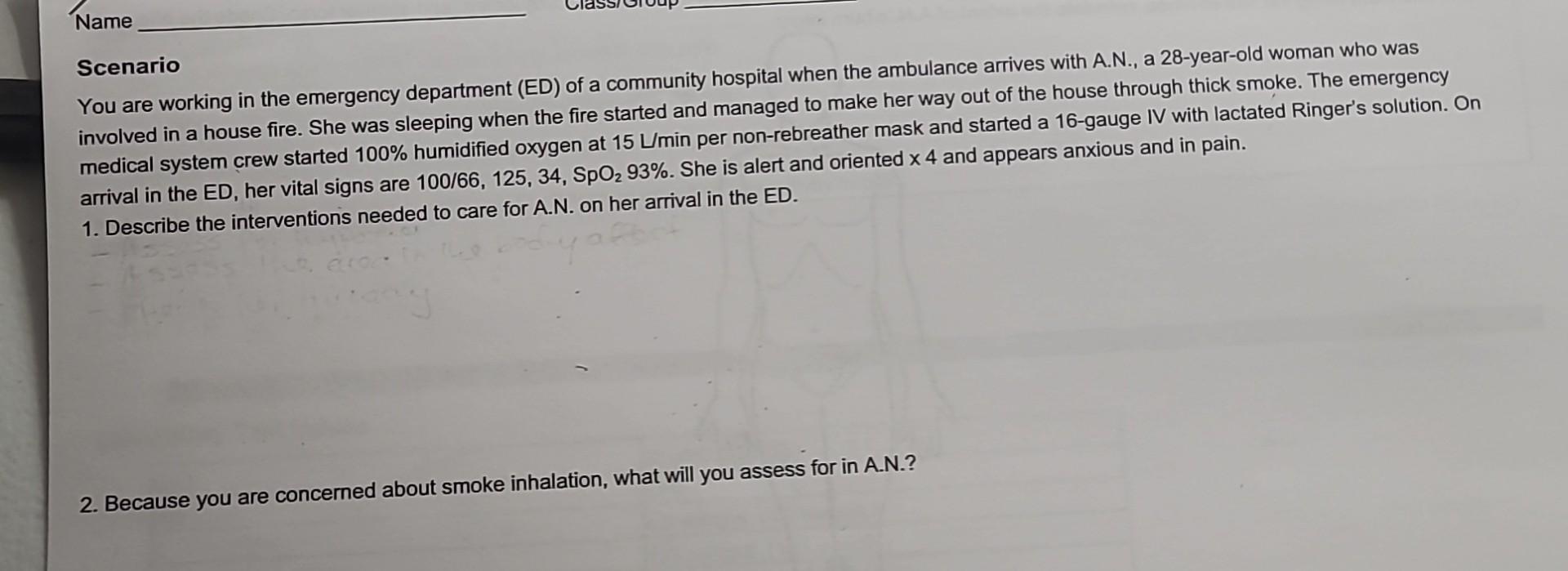 Solved Scenario You are working in the emergency department | Chegg.com