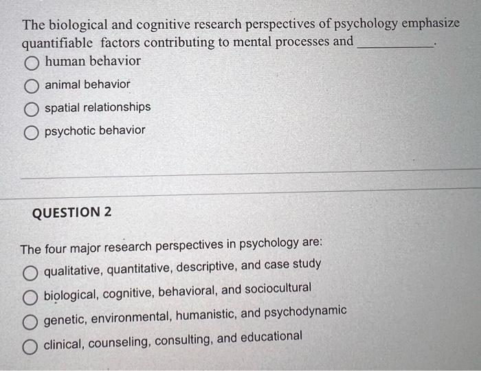 Solved The biological and cognitive research perspectives of | Chegg.com