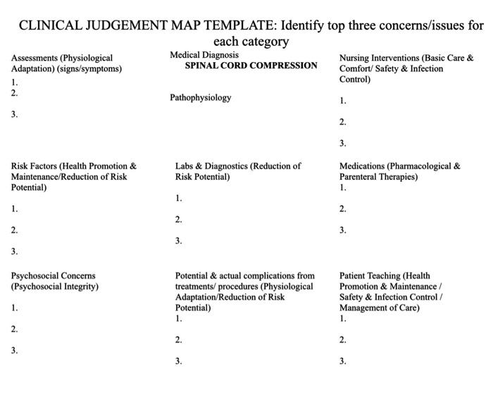 Solved CLINICAL JUDGEMENT MAP TEMPLATE: Identify top three | Chegg.com
