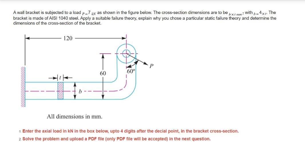 Solved A wall bracket is subjected to a load p-7 kN as shown | Chegg.com