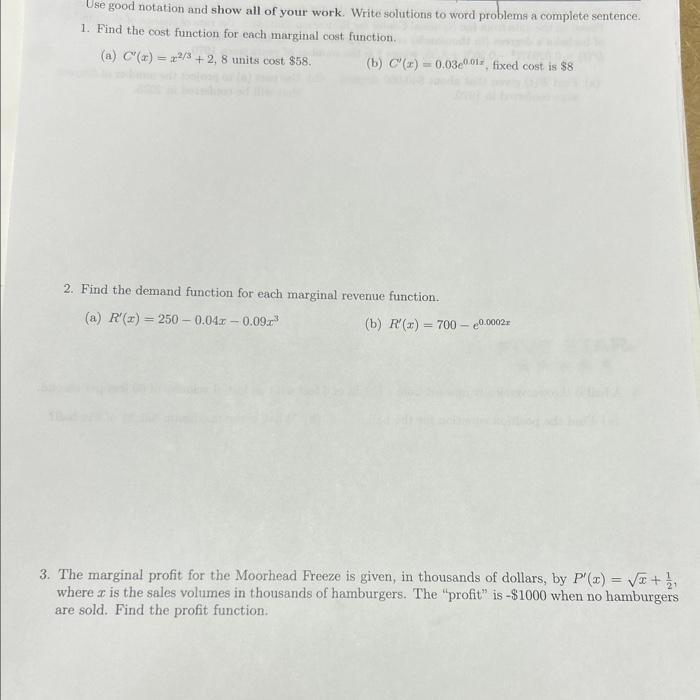 Solved Use good notation and show all of your work. Write | Chegg.com
