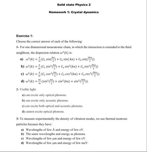 Solved Solid state Physics 2Homework 1: Crystal | Chegg.com