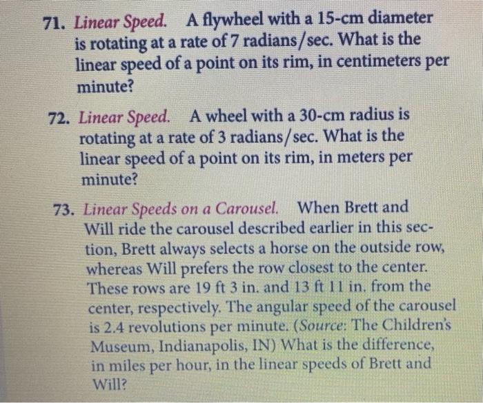Solved 71. Linear Speed. A flywheel with a 15-cm diameter is | Chegg.com