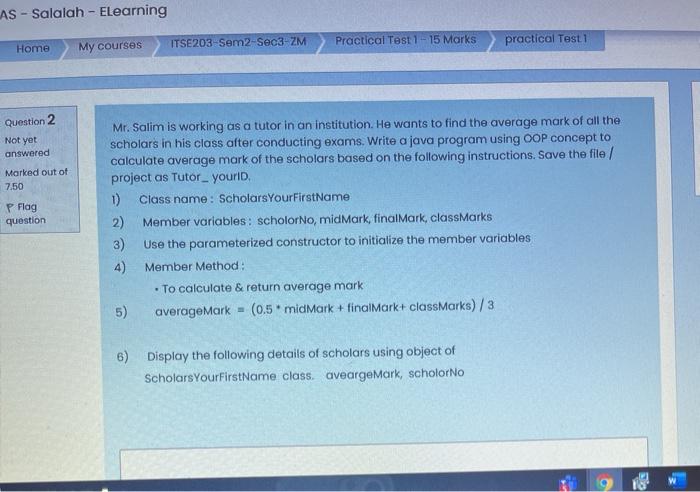 Solved AS - Salalah - ELearning Practical Test 1 - 15 Marks | Chegg.com