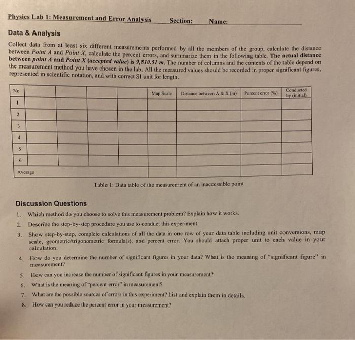Physics Lab 1 Measurement And Error Analysis