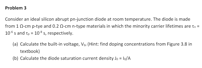 Problem 3Consider an ideal silicon abrupt pn-junction | Chegg.com