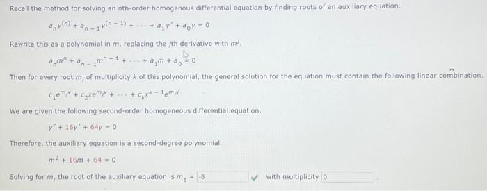 Solved Recall the method for solving an nth-order homogenous | Chegg.com