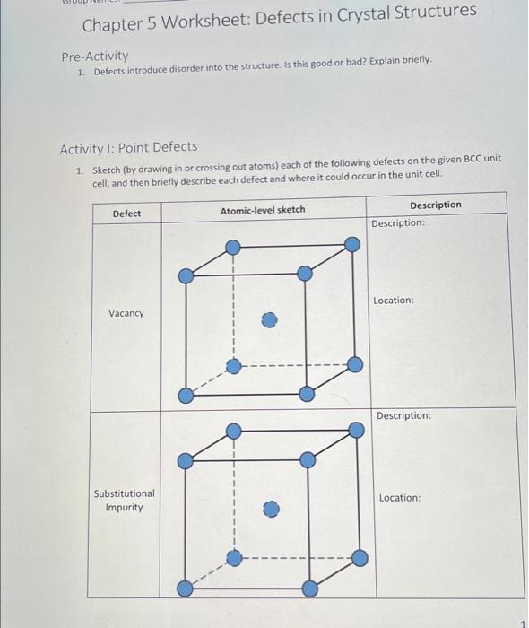 Solved Chapter 5 Worksheet: Defects in Crystal Structures | Chegg.com