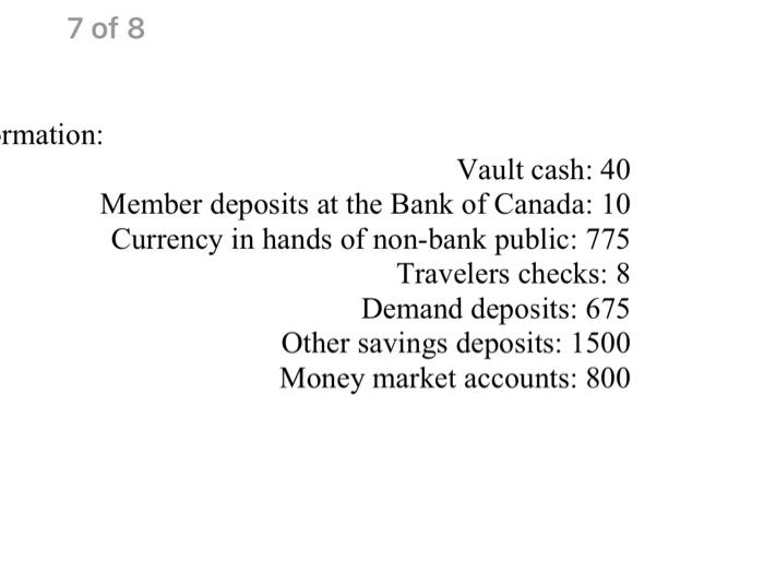 Solved 1) calculate tge monetary base2) what are total bank | Chegg.com
