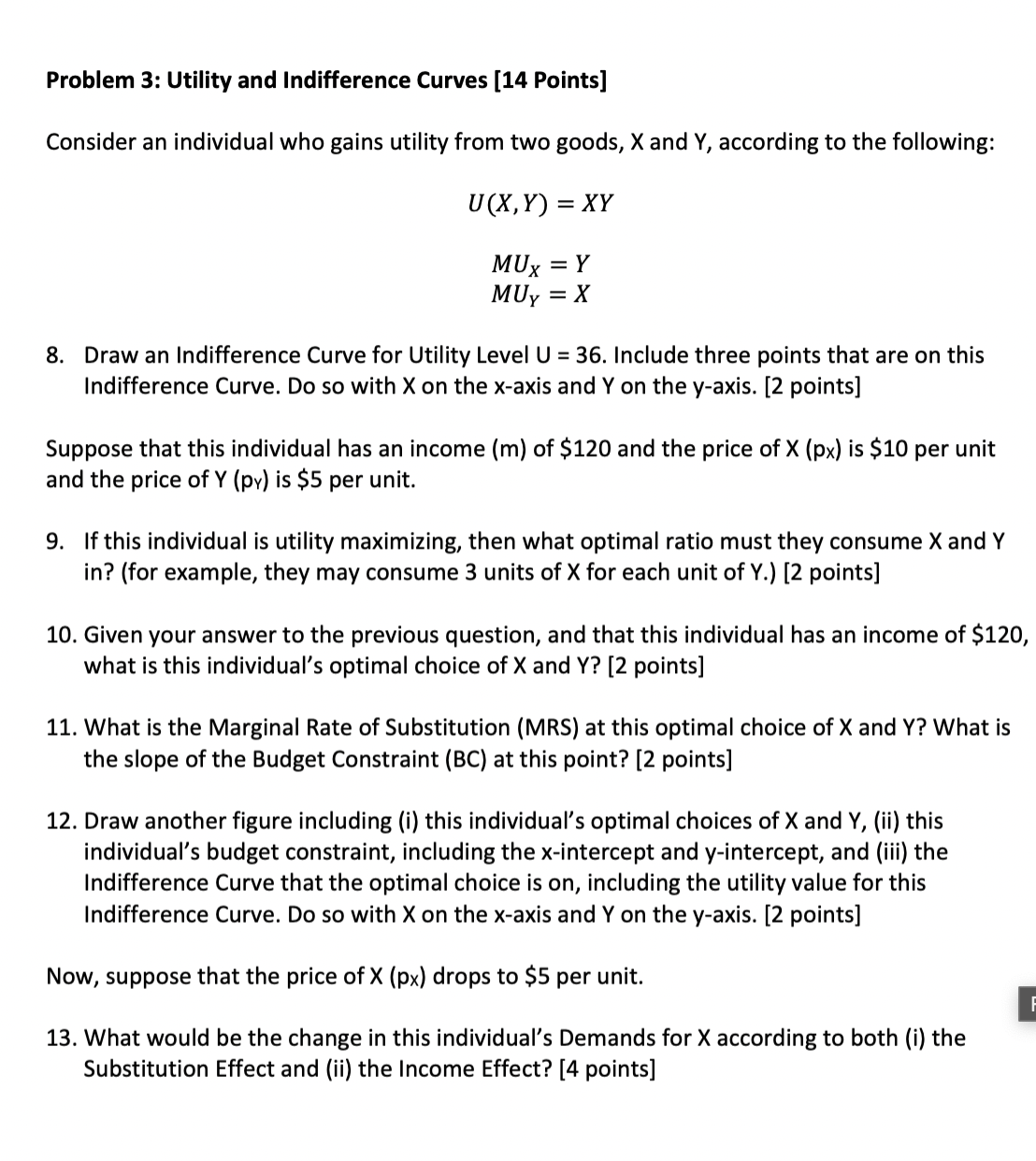 Solved Problem 3: Utility and Indifference Curves [14 | Chegg.com