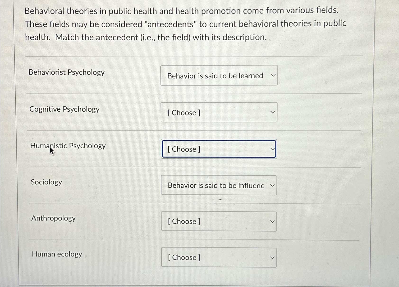Solved Behavioral theories in public health and health | Chegg.com