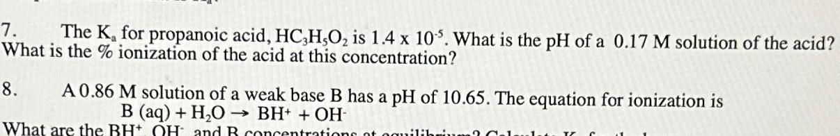 Solved The K_(a) for propanoic acid, HC_(3)H_(5)O_(2) is | Chegg.com