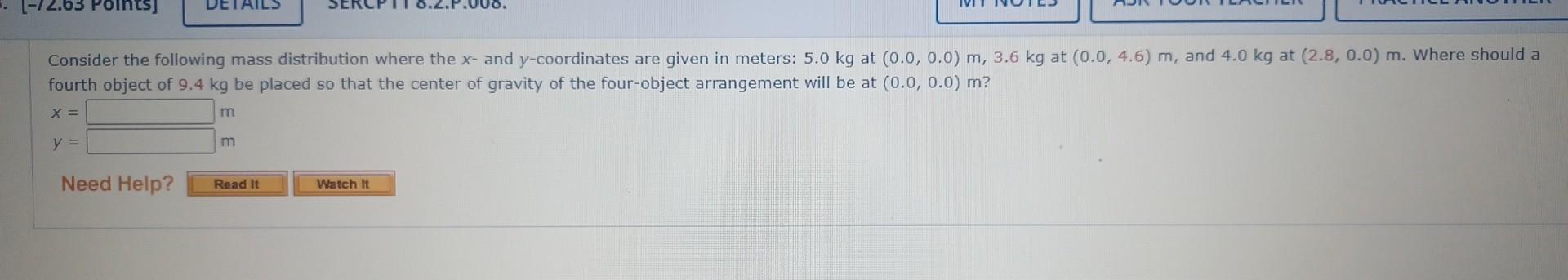 Solved fourth object of 9.4 kg be placed so that the center | Chegg.com
