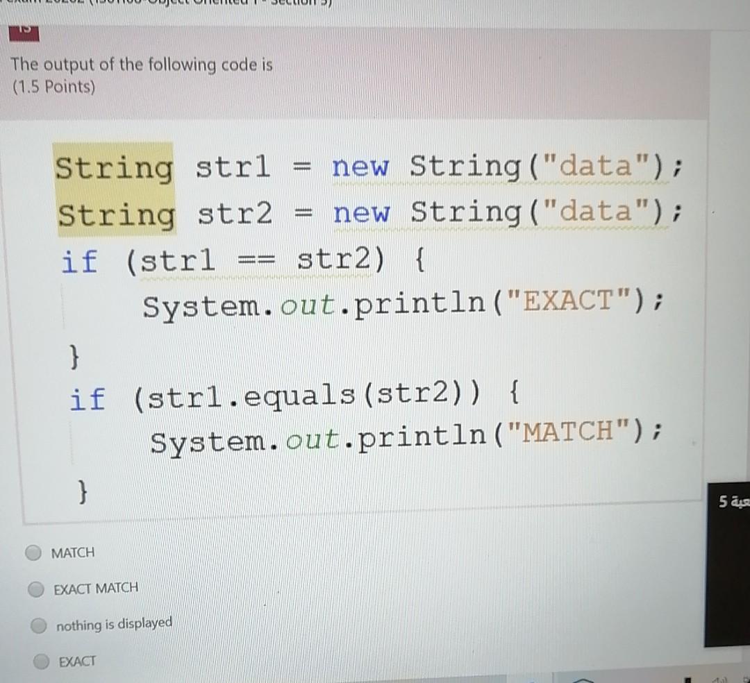 Solved The output of the following code is (1.5 Points) | Chegg.com