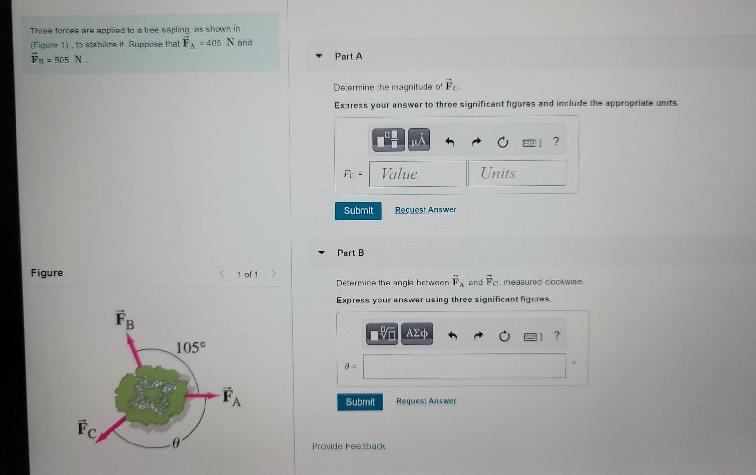 Solved Three forces are applied to a tree sapling, as shown | Chegg.com
