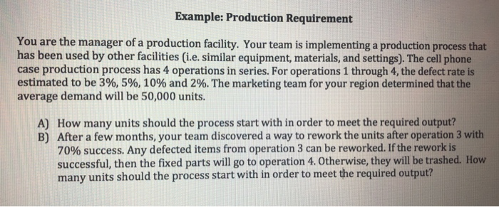 Solved Example: Production Requirement You are the manager | Chegg.com