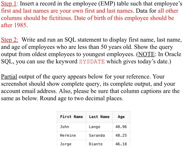 Solved Step 1 Insert A Record In The Employee EMP Table Chegg