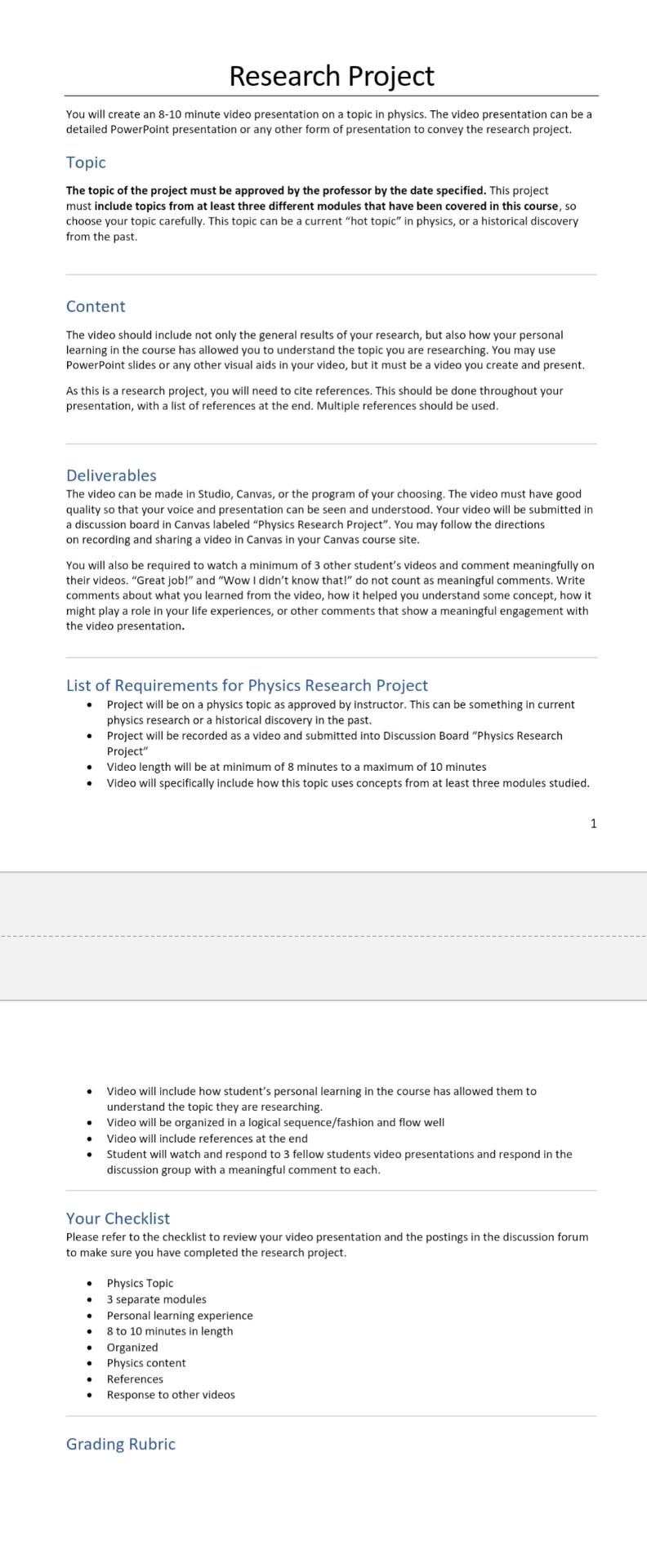 Solved Research Project You will create an 8-10 minute video | Chegg.com