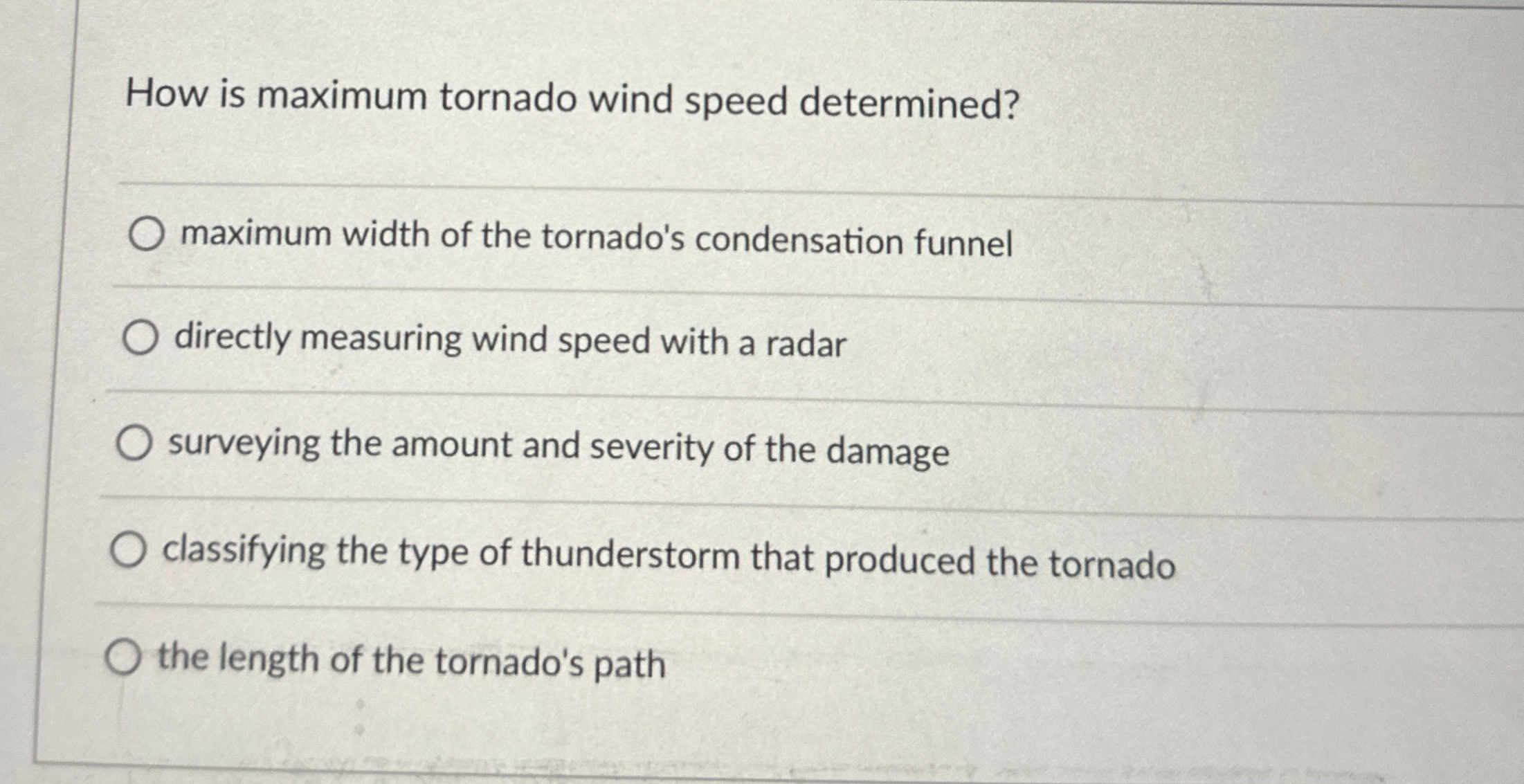 How is maximum tornado wind speed determined?maximum | Chegg.com