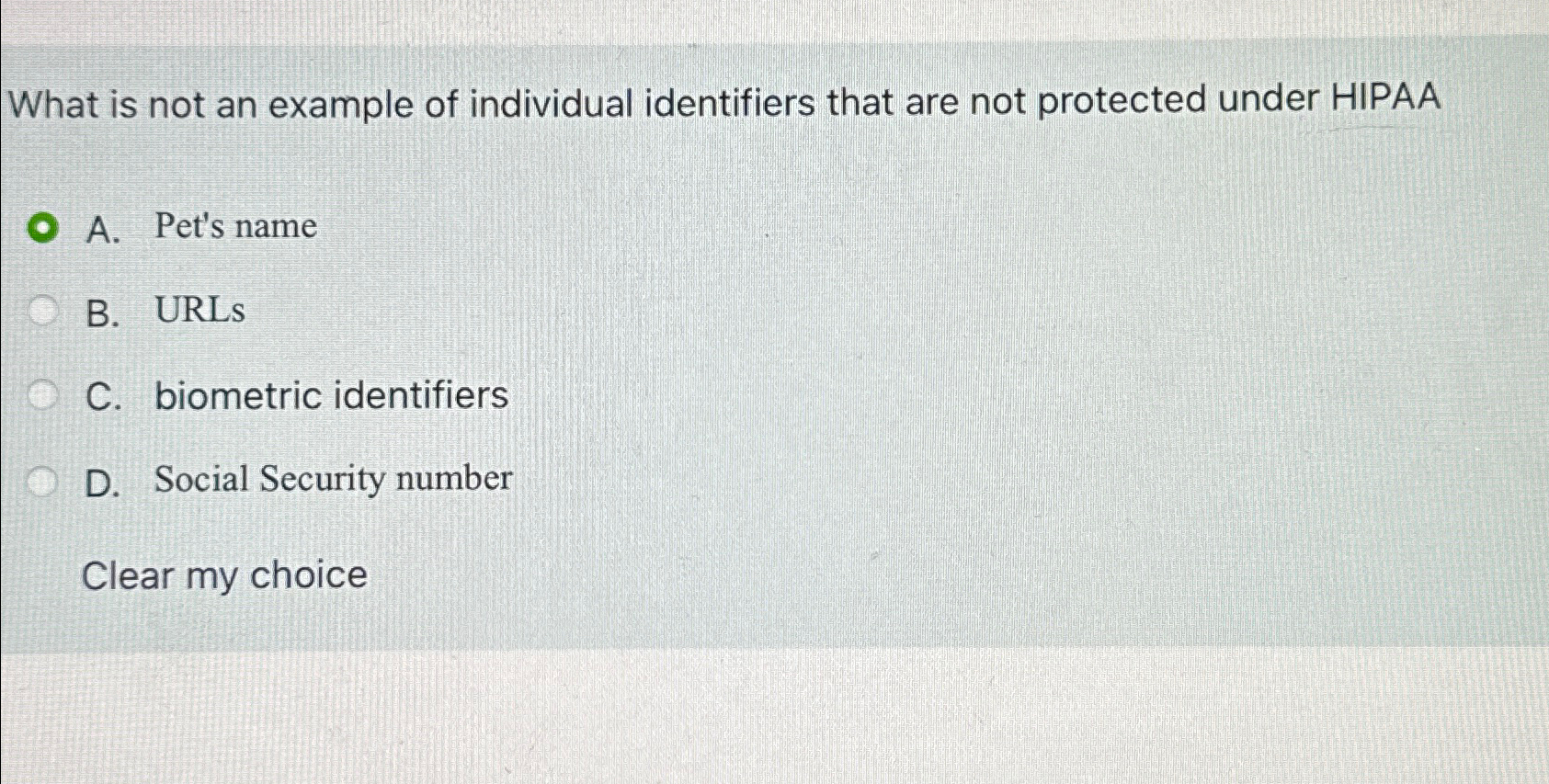 Solved What is not an example of individual identifiers that | Chegg.com