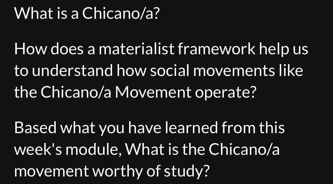 Solved What is a Chicano/a?How does a materialist framework | Chegg.com