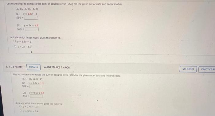 Solved Use technology to compute the sum-of-squares error | Chegg.com