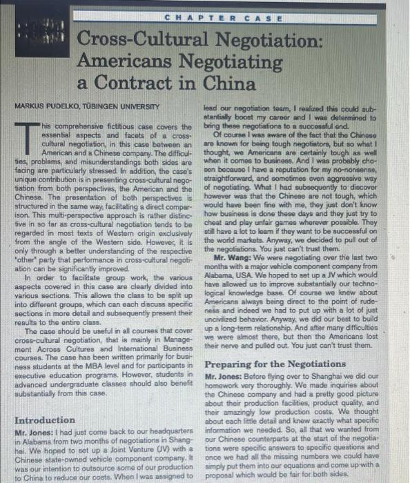 CHAPTER CA SE Cross-Cultural Negotiation: Americans | Chegg.com