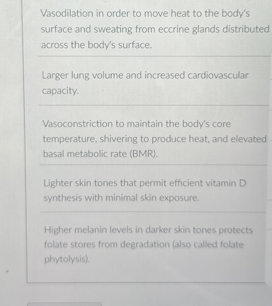 Solved Vasodilation in order to move heat to the | Chegg.com