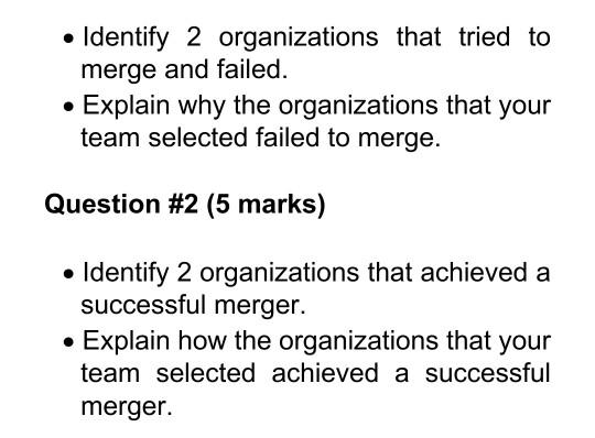 Solved Identify 2 organizations that tried to merge and | Chegg.com