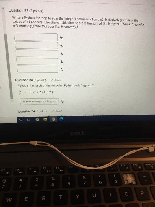 Solved Question 22 (2 points) Write a Python for loop to sum | Chegg.com