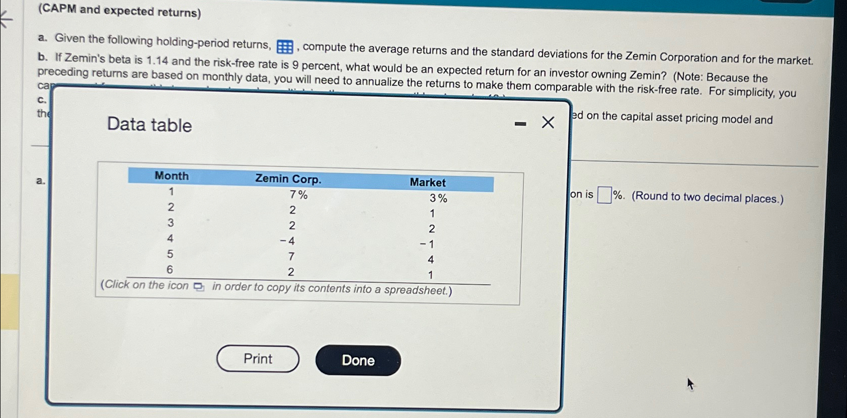 Solved (CAPM and expected returns)a. ﻿Given the following | Chegg.com