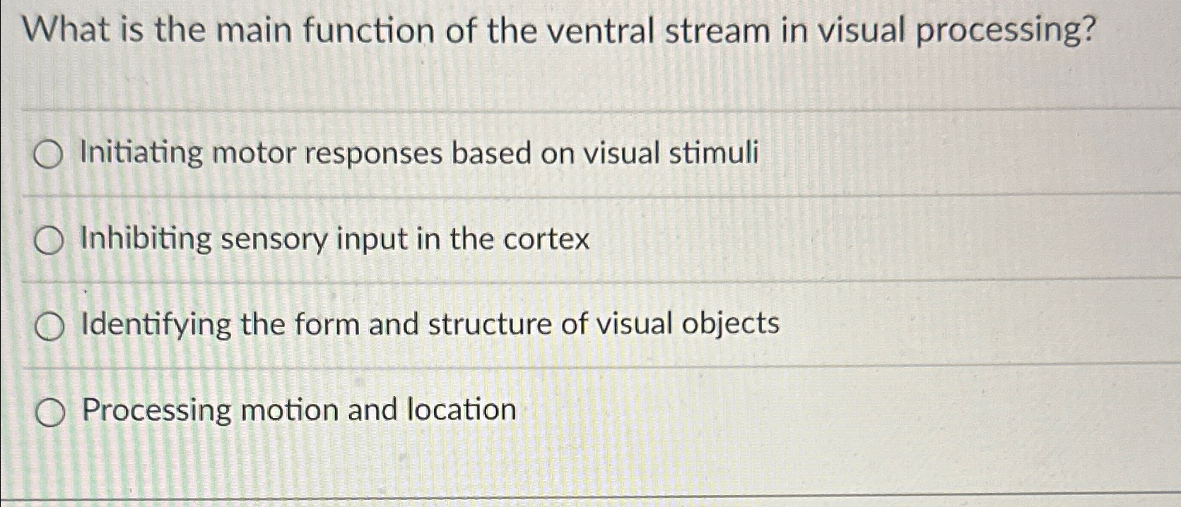 Solved What is the main function of the ventral stream in | Chegg.com