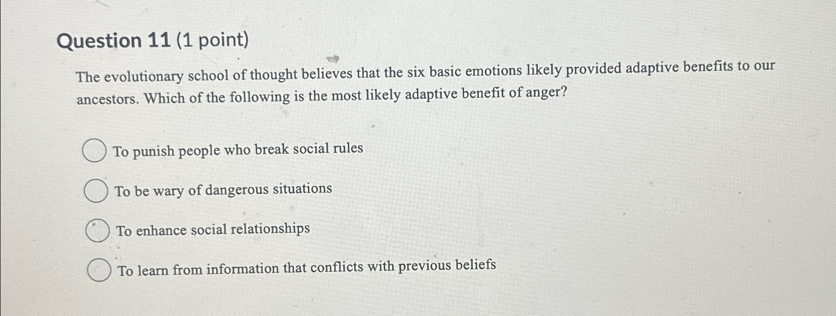 Solved Question 11 (1 ﻿point)The evolutionary school of | Chegg.com