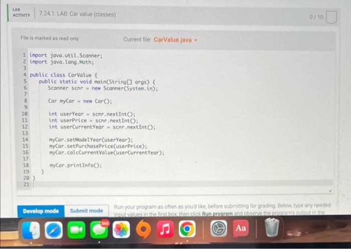 Solved 7.24 LAB: Car value (classes) Given main . complete | Chegg.com