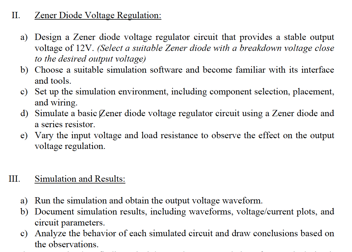 II. ﻿Zener Diode Voltage Regulation:a) ﻿Design a | Chegg.com