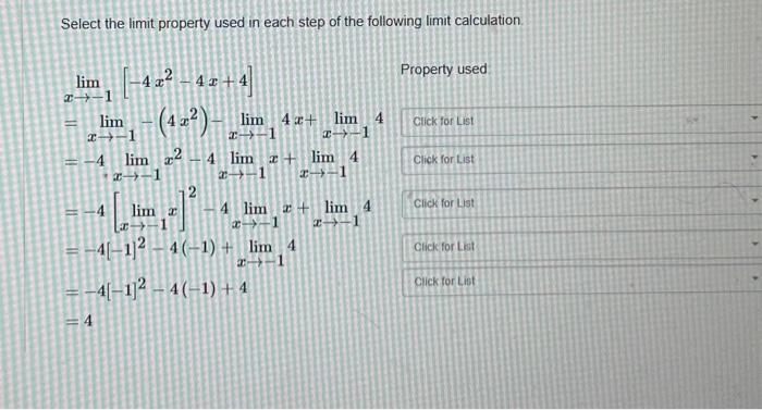 Solved Select the limit property used in each step of the | Chegg.com