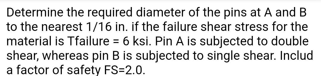 Solved Determine the required diameter of the pins at A and | Chegg.com