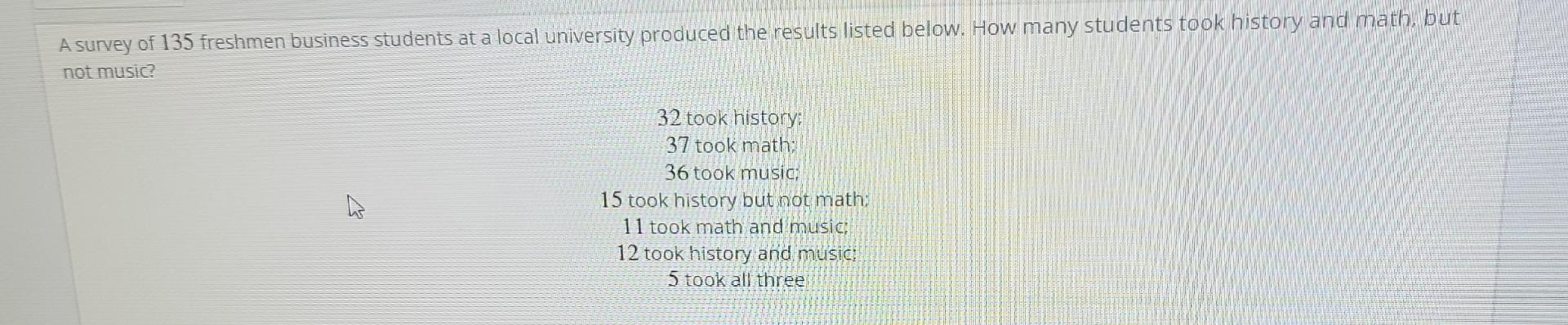 Solved A survey of 135 ﻿freshmen business students at a | Chegg.com